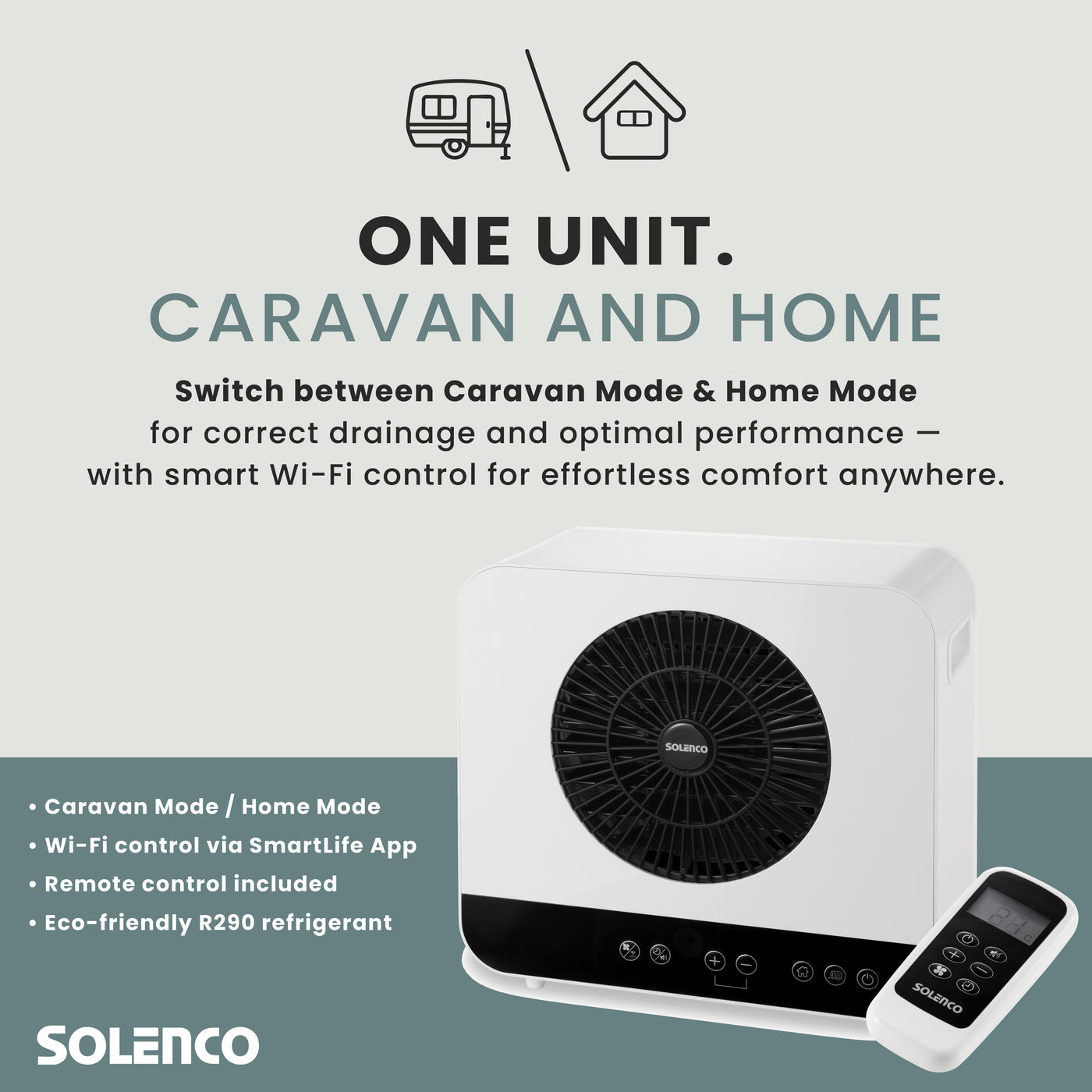 Solenco Caravan & Home Air Conditioner – Portable Split, WiFi, 5200 BTU