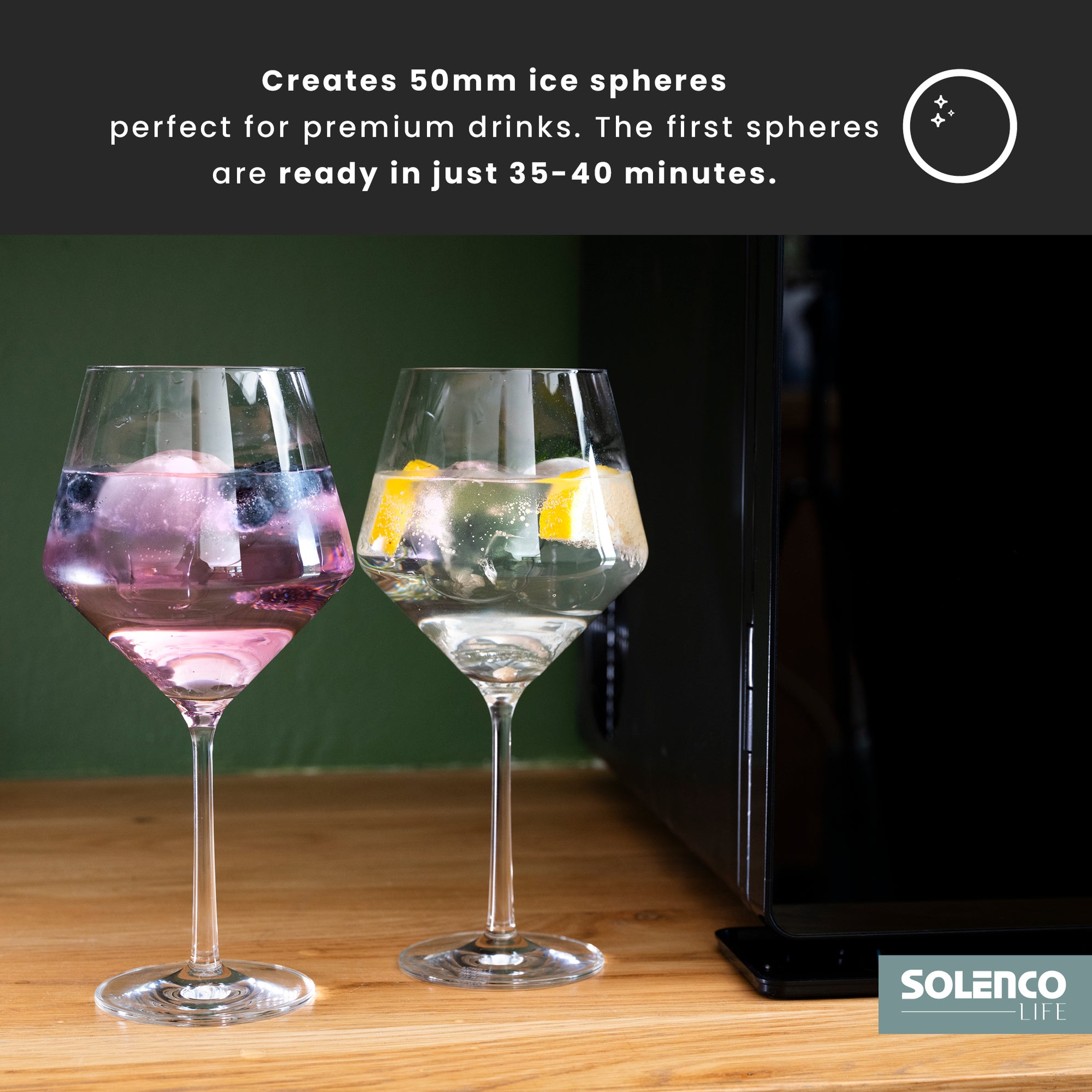 Solenco Life Sphere Ice Maker – 50mm Crystal-Clear Ice Spheres